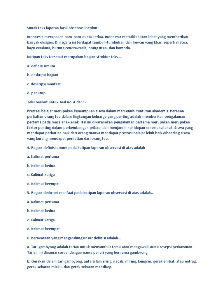 Simak Teks Laporan Hasil Observasi Berikut | PDF | Kajian Bahasa Asing