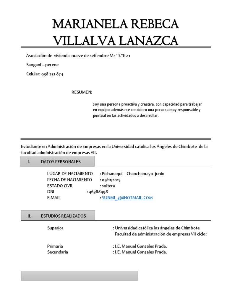 Marianela Curriculum Vitae | PDF | Educación avanzada | Business