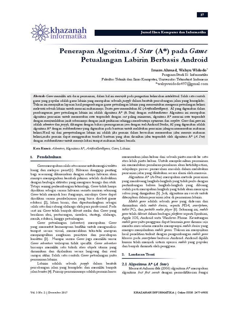 Penerapan Algoritma A Star A Pada Game Petualangan | PDF
