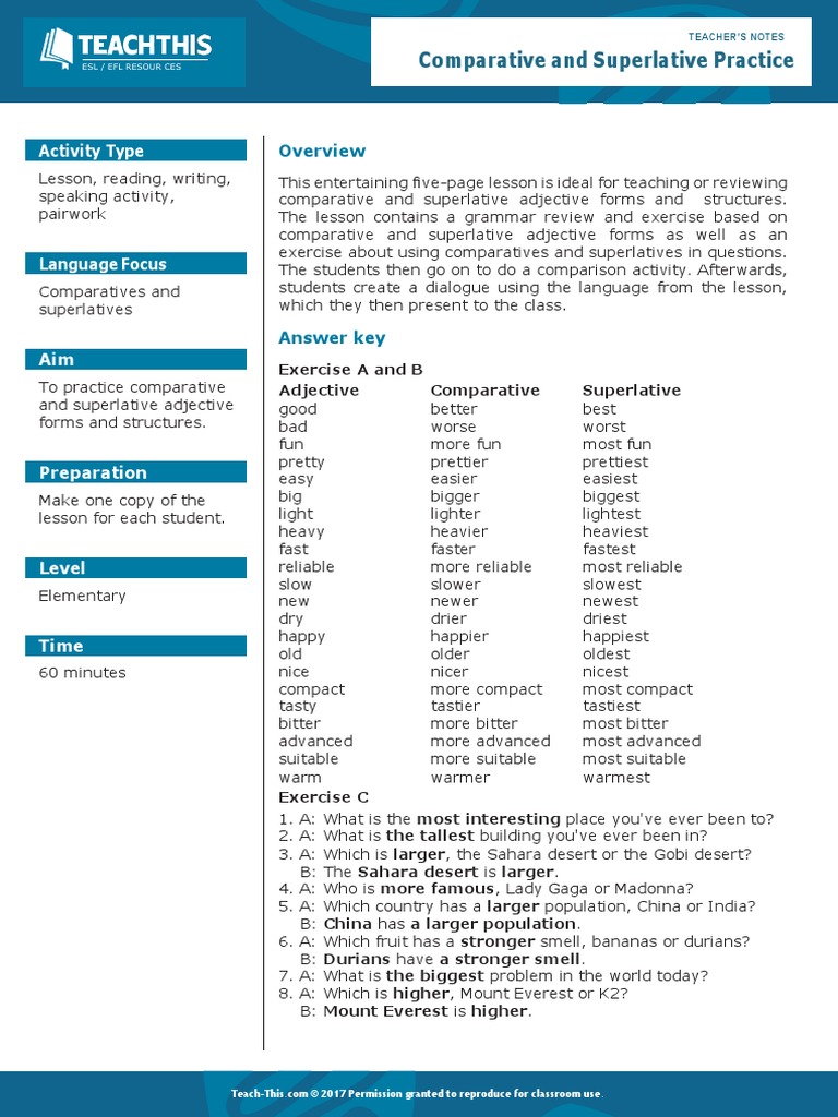 Comparative and Superlative Practice 1 | PDF | Linguistics | Languages