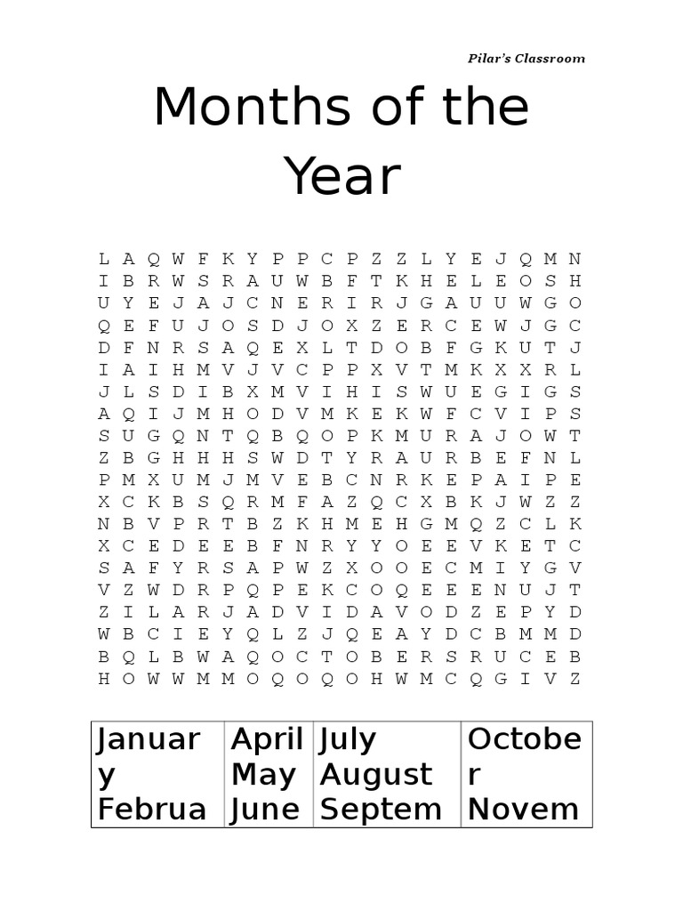 The Months of The Year Wordsearches 43466 | PDF