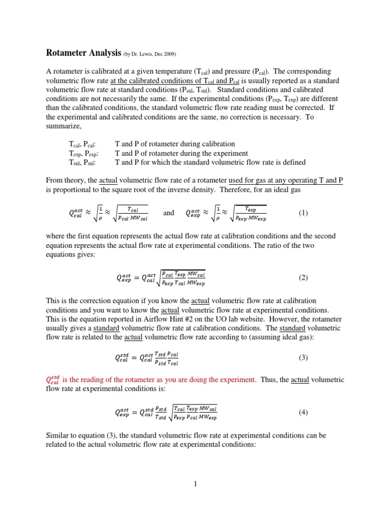 Rotameter Analysis: (By Dr. Lewis, Dec 2009) | PDF | Flow Measurement ...