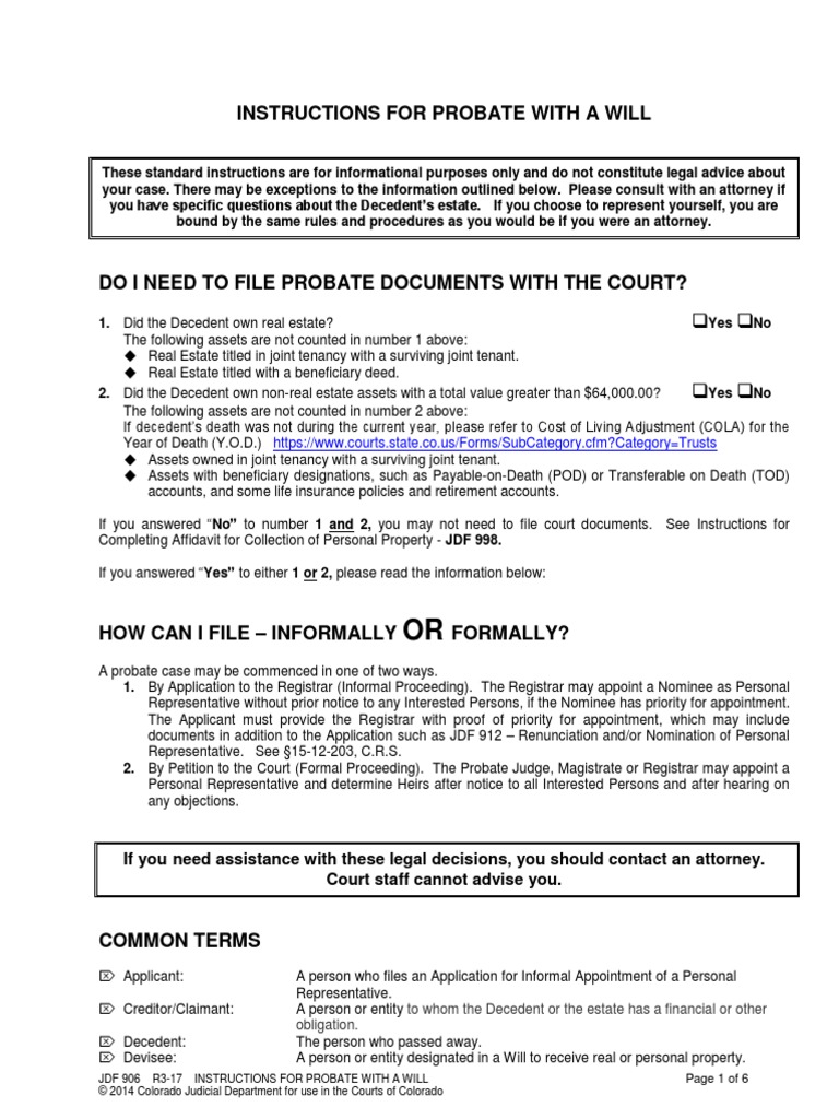 JDF 906 Instructions For Probate With A Will | PDF | Probate ...