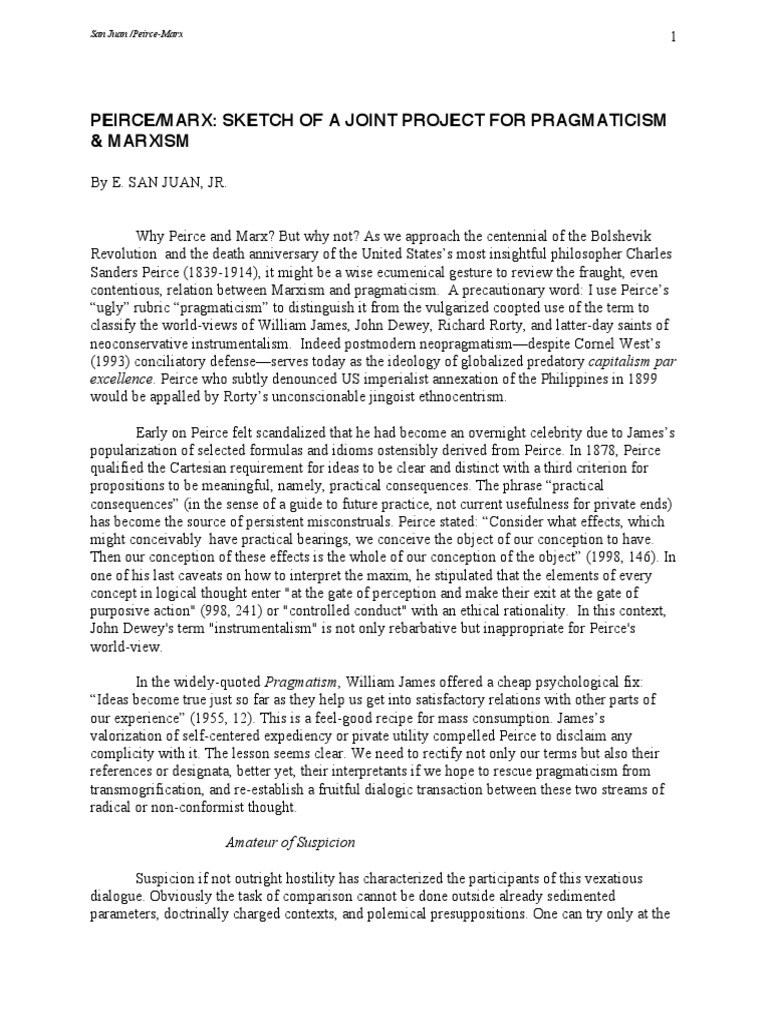 Peirce/Marx: Sketch of A Joint Project For Pragmaticism & Marxism ...