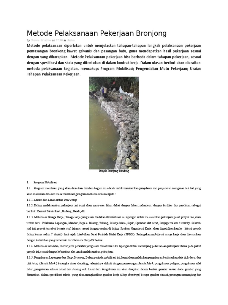 Metode Pelaksanaan Pekerjaan Bronjong | PDF