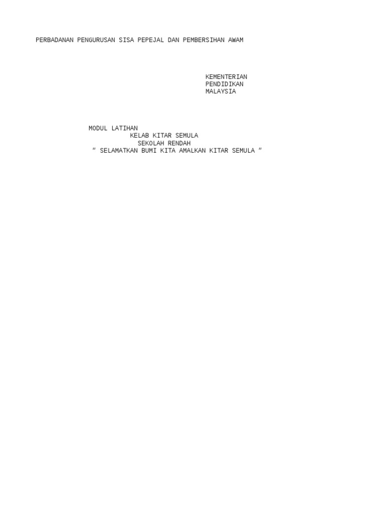 Modul Latihan Kelab Kitar Semula Sekolah Rendah | PDF