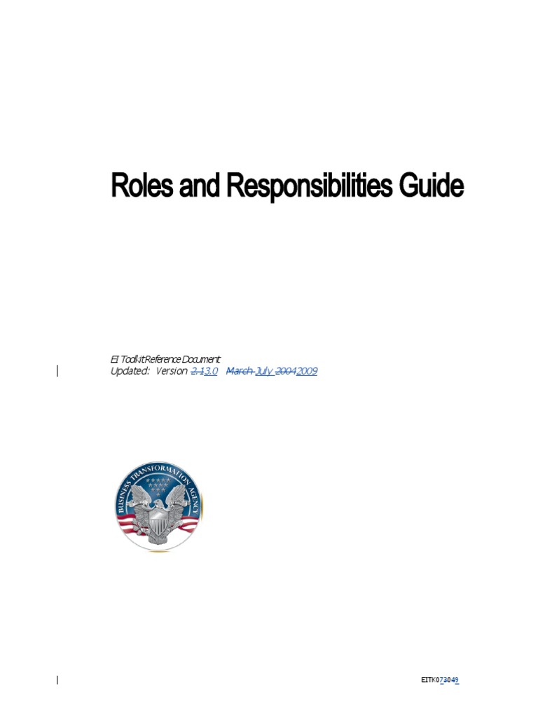 Roles and Responsibilities Guide: EI Toolkit Reference Document Updated ...
