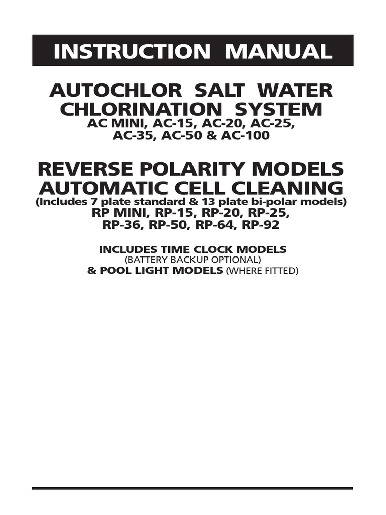 Auto Chlor Manual | PDF | Swimming Pool | Power Supply