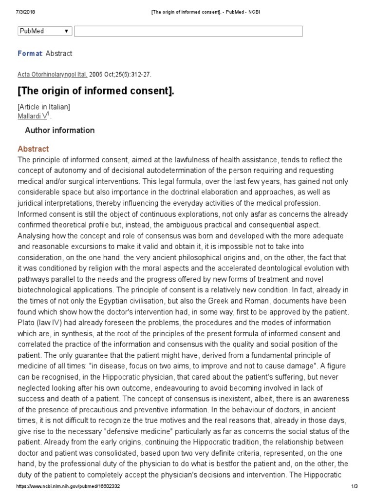 (The Origin of Informed Consent) - PubMed - NCBI | PDF | Informed ...