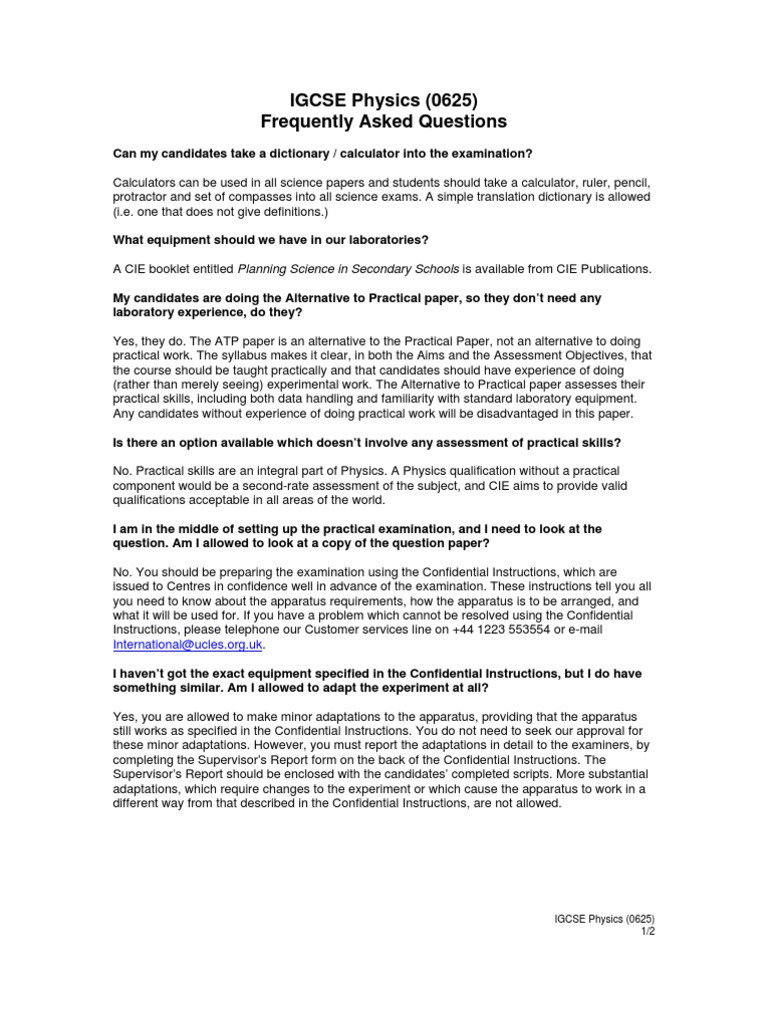 IGCSE Physics (0625) Frequently Asked Questions | PDF | Test ...