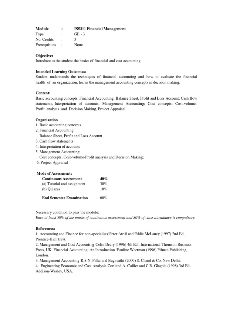IS5311 Financial Management Module | PDF | Financial Accounting | Management Accounting