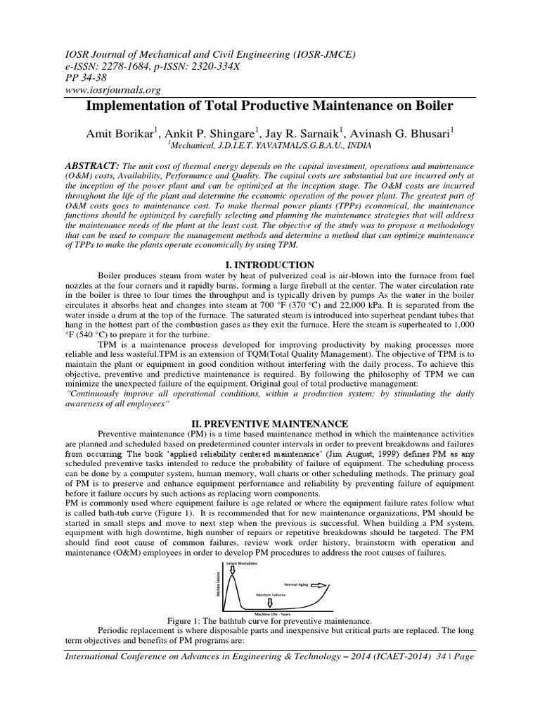 Implementation of Total Productive Maintenance on Boiler Through Preventive Maintenance ...