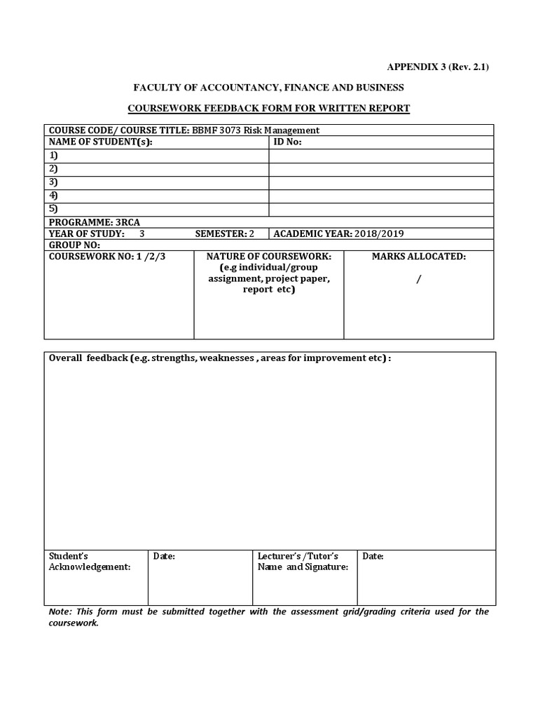 Coursework Feedback Form | PDF