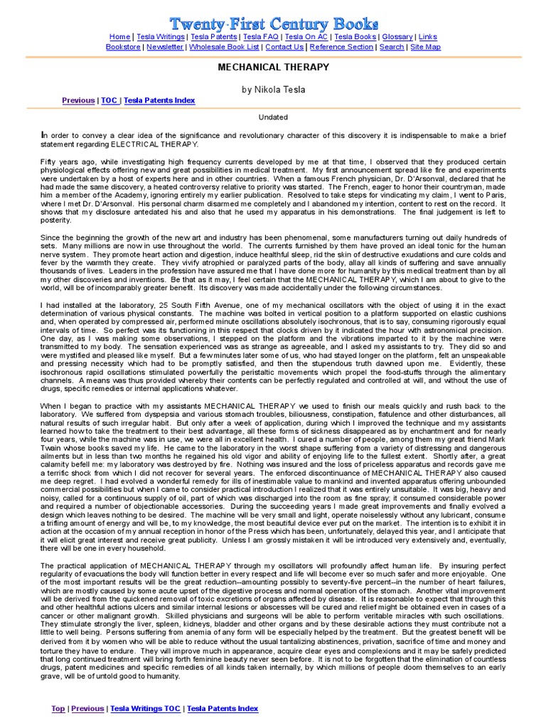 Mechanical Therapy | PDF | Nikola Tesla | Cancer
