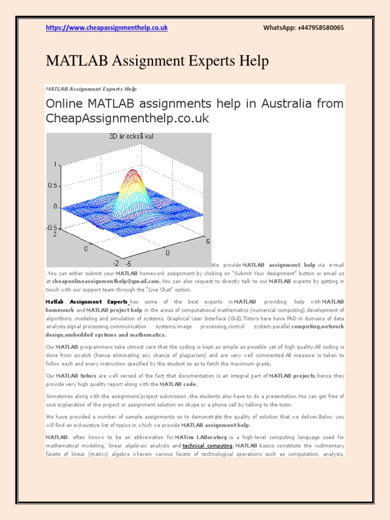 MATLAB Assignment Experts Help | PDF | Matlab | Scientific Modeling