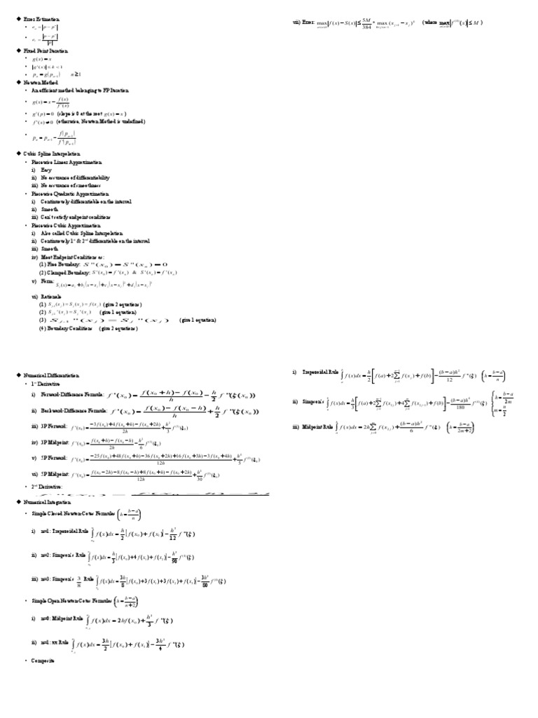 MATH 4073 Numerical Analysis in Test Notes (Cheat Cheat Sheet) v4.0 ...