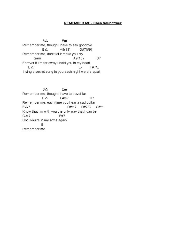 REMEMBER ME - Coco Soundtrack | PDF