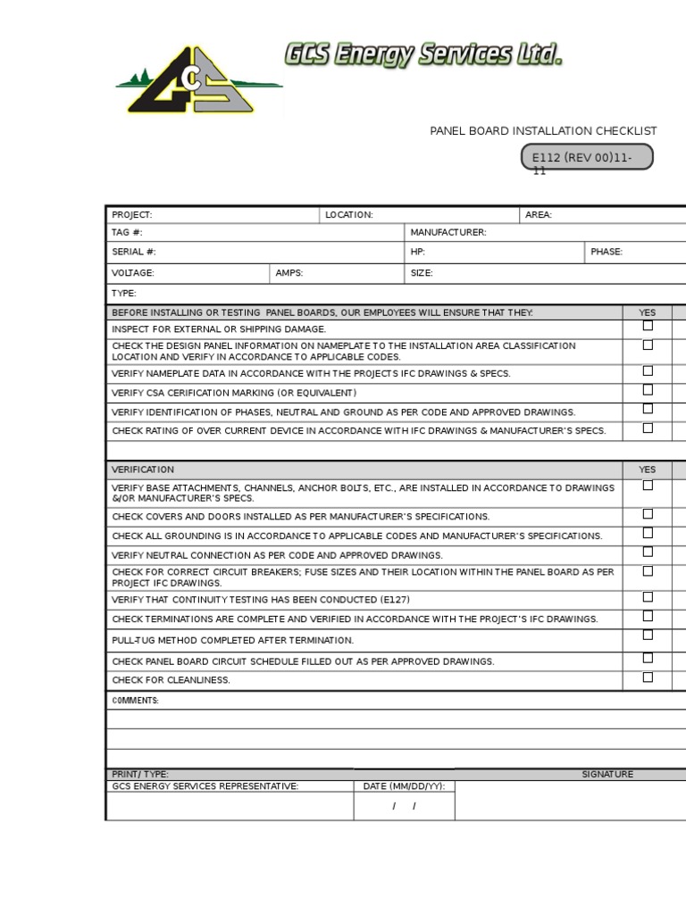 E112 - Panel Board Installation CKLST Rev 00 11.11 | PDF | Fuse ...