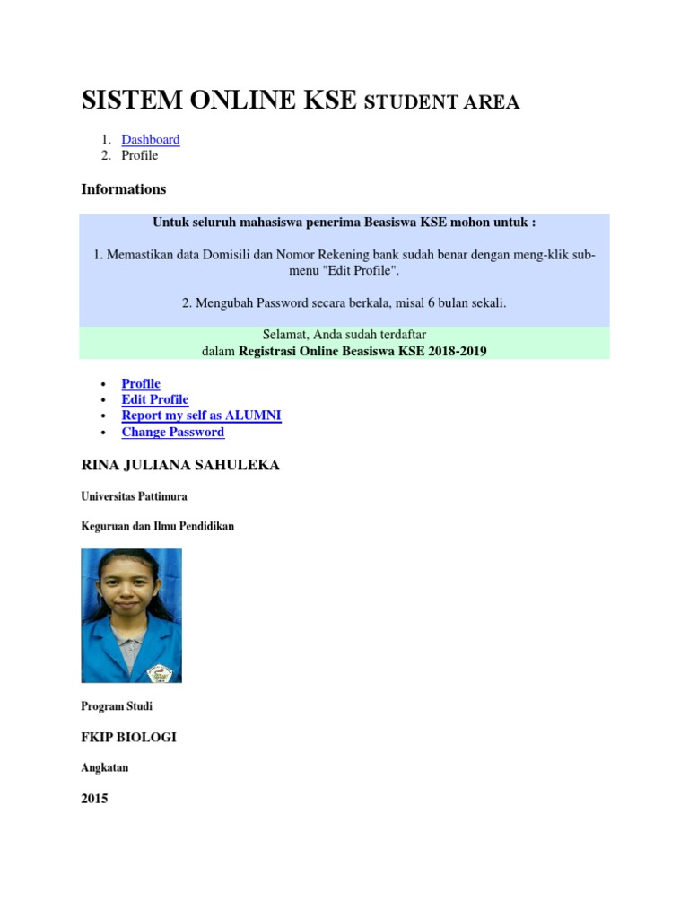 Panduan Sistem Online Beasiswa KSE | PDF