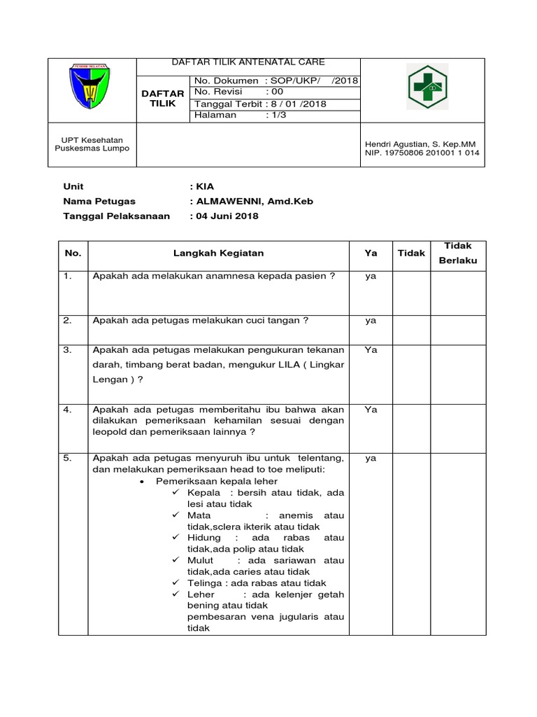 Daftar Tilik Anc | PDF