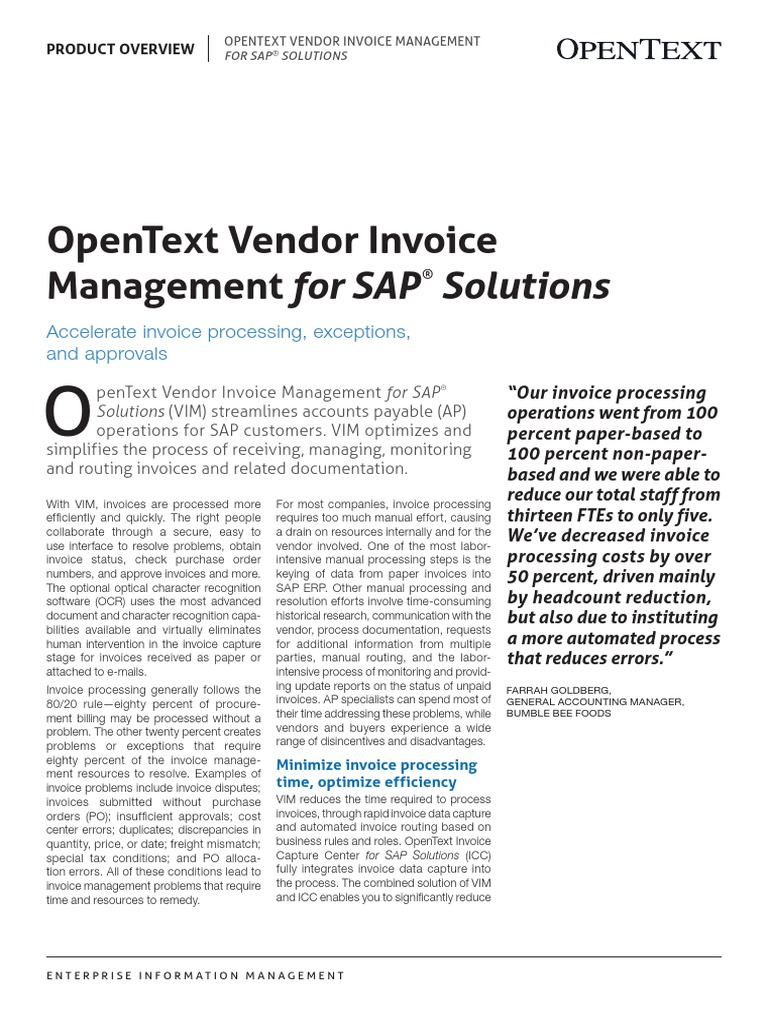 Open Text Vendor Invoice Management (VIM) For SAP Solutions PDF | PDF