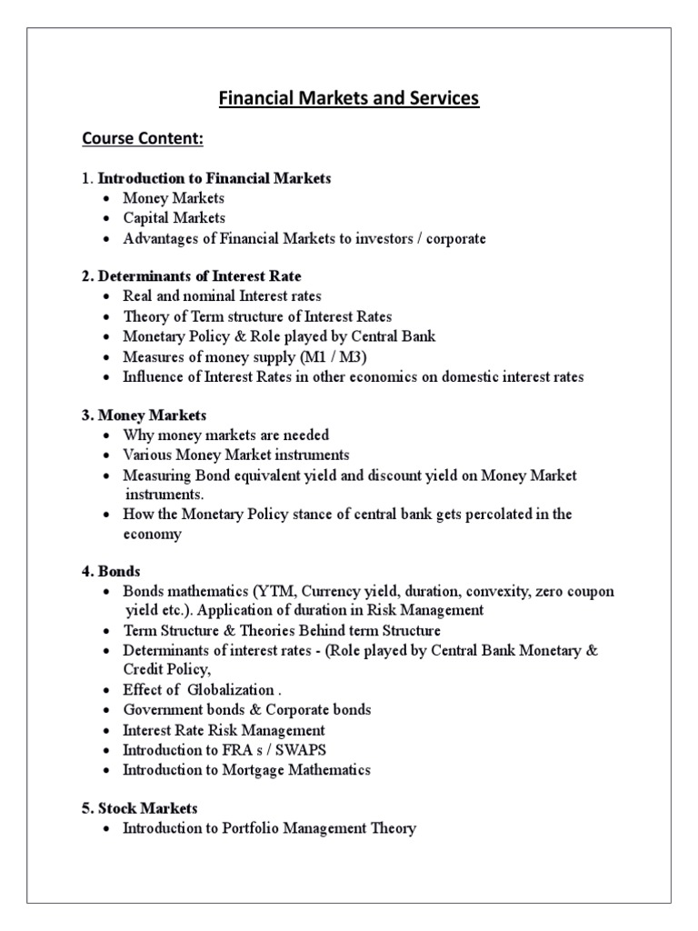 Financial Markets and Services Syllabus PDF | PDF