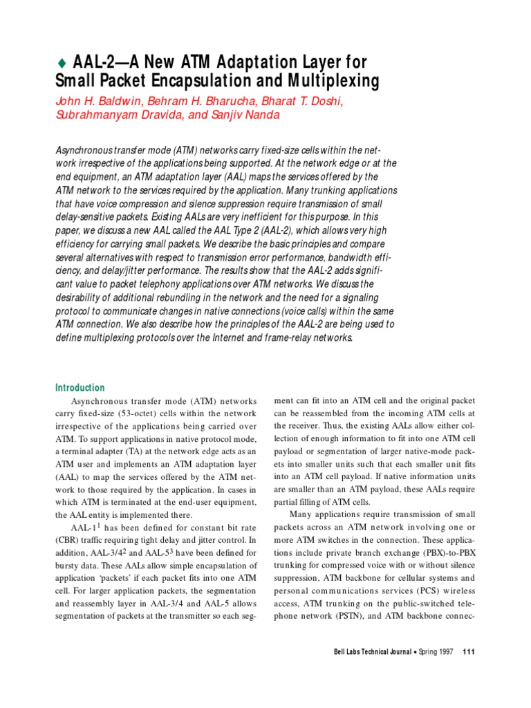 AAL-2-A New ATM Adaptation Layer For Small Packet Encapsulation and Multiplexing | PDF ...