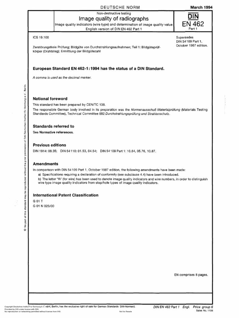 DIN en 462-1 Image Quality of Radiographs (Wire Type) | PDF ...