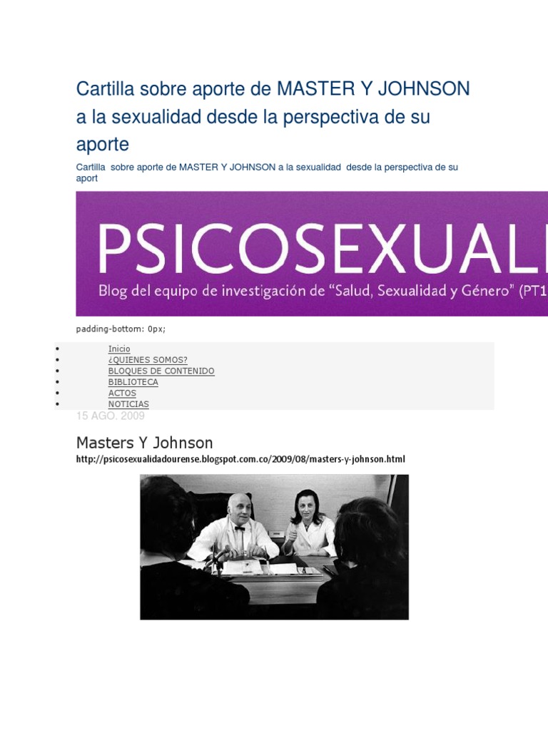 Cartilla Sobre Aporte de MASTER Y JOHNSON a La Sexualidad Desde La ...