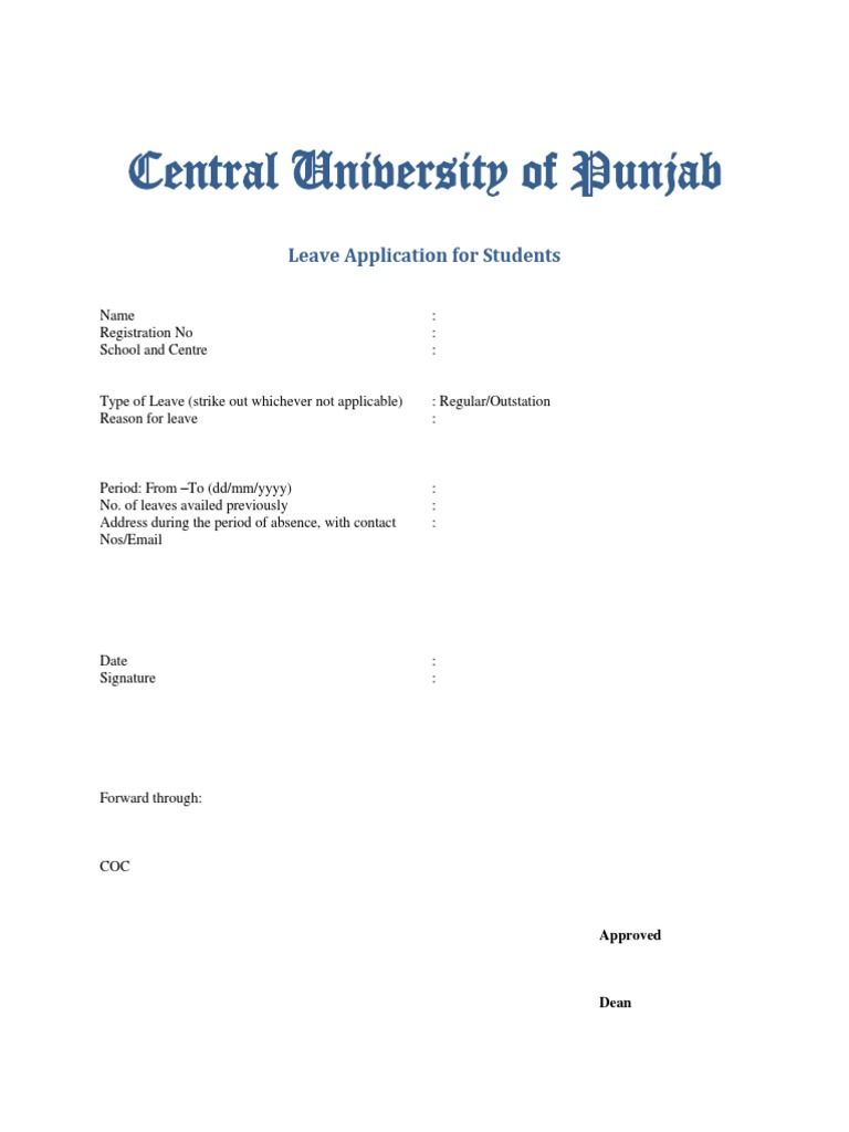 Student Leave Application Form | PDF