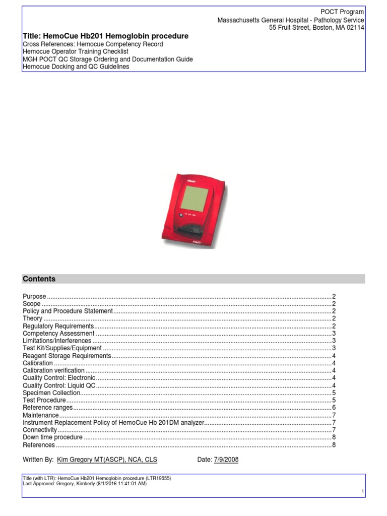 Hemocue Analyzer | PDF | Hemoglobin | Blood