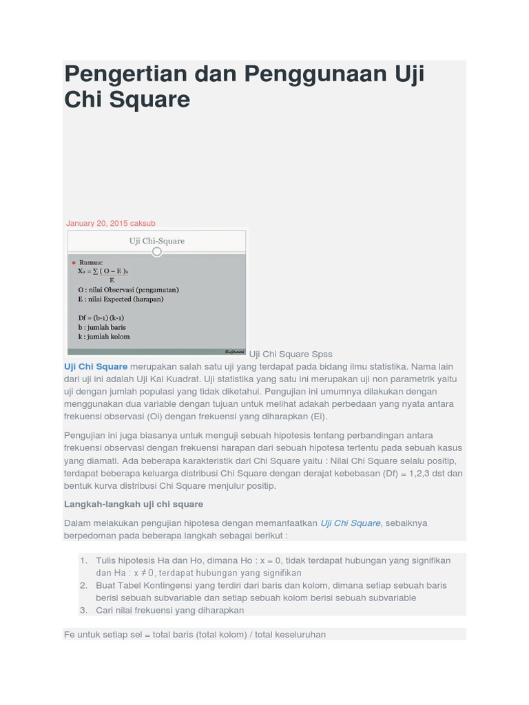 Pengertian Dan Penggunaan Uji Chi Square | PDF