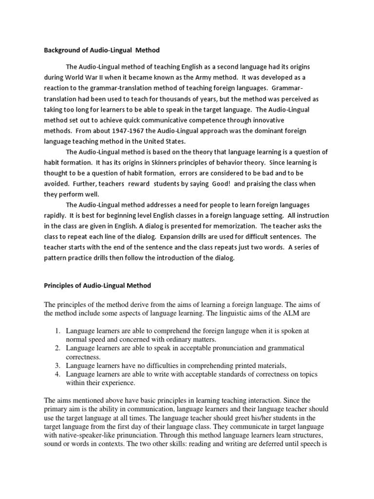 Background of Audio-Lingual Method | PDF | Second Language | Language ...