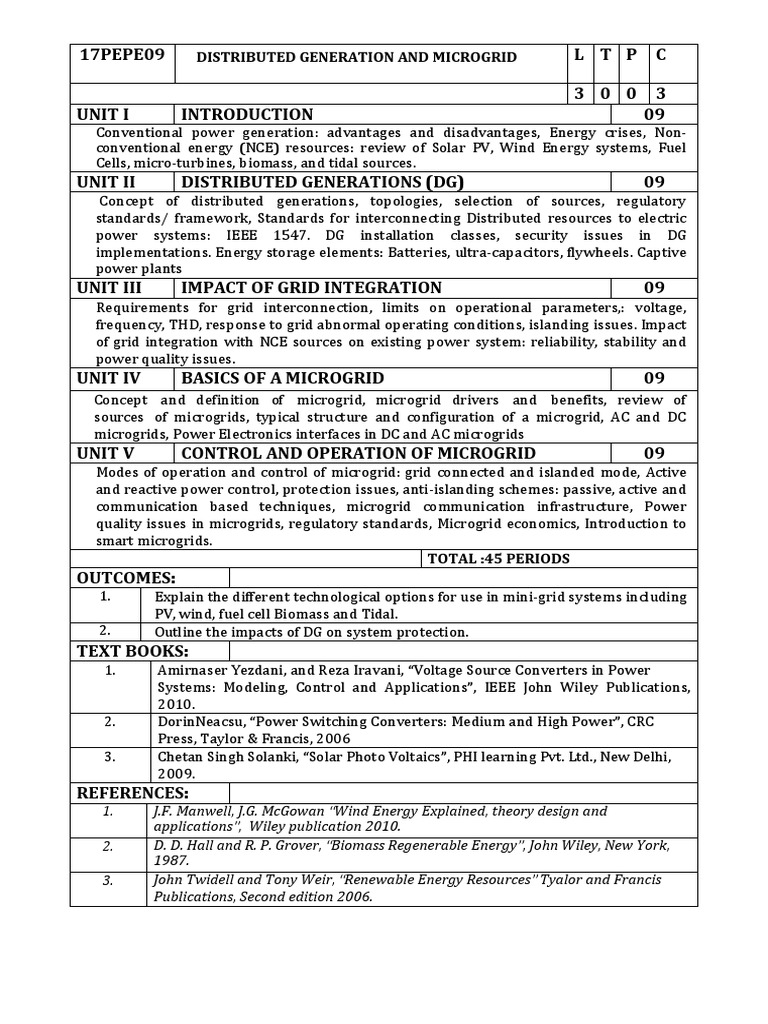 17pepe09 Distributed Generation and Microgrid Syllabus | PDF | Distributed Generation ...