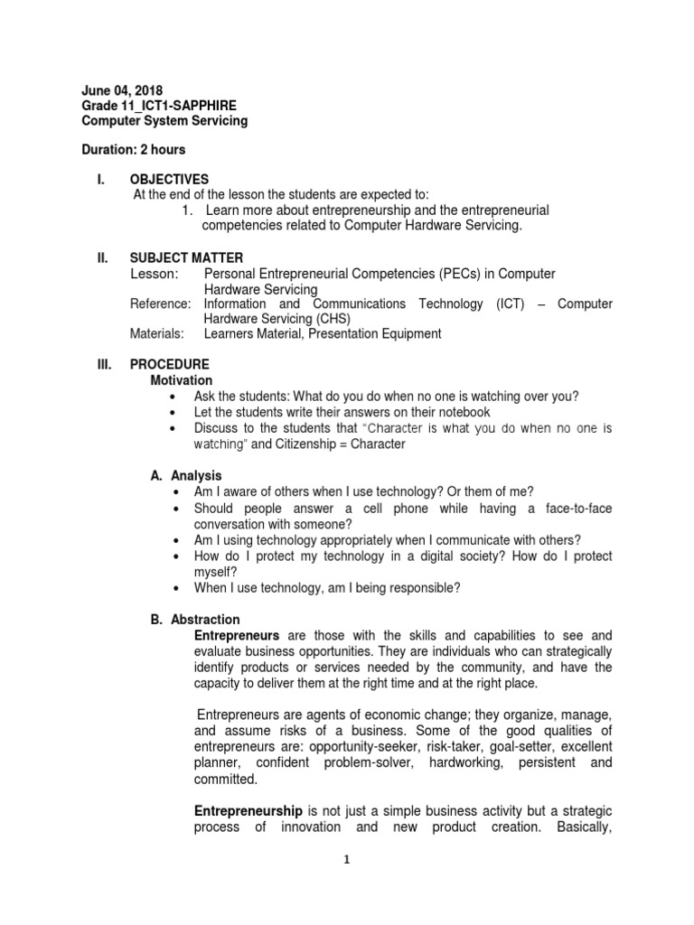 June 4 - Personal Entrepreneurial Competencies (PECs) in Computer ...