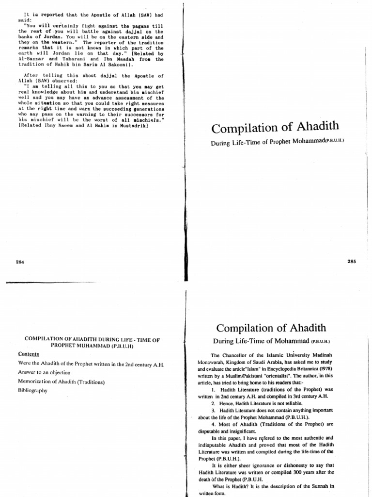 Compilation Of Ahadith During Life Time Of Prophet Muhammad Pbuh Pdf