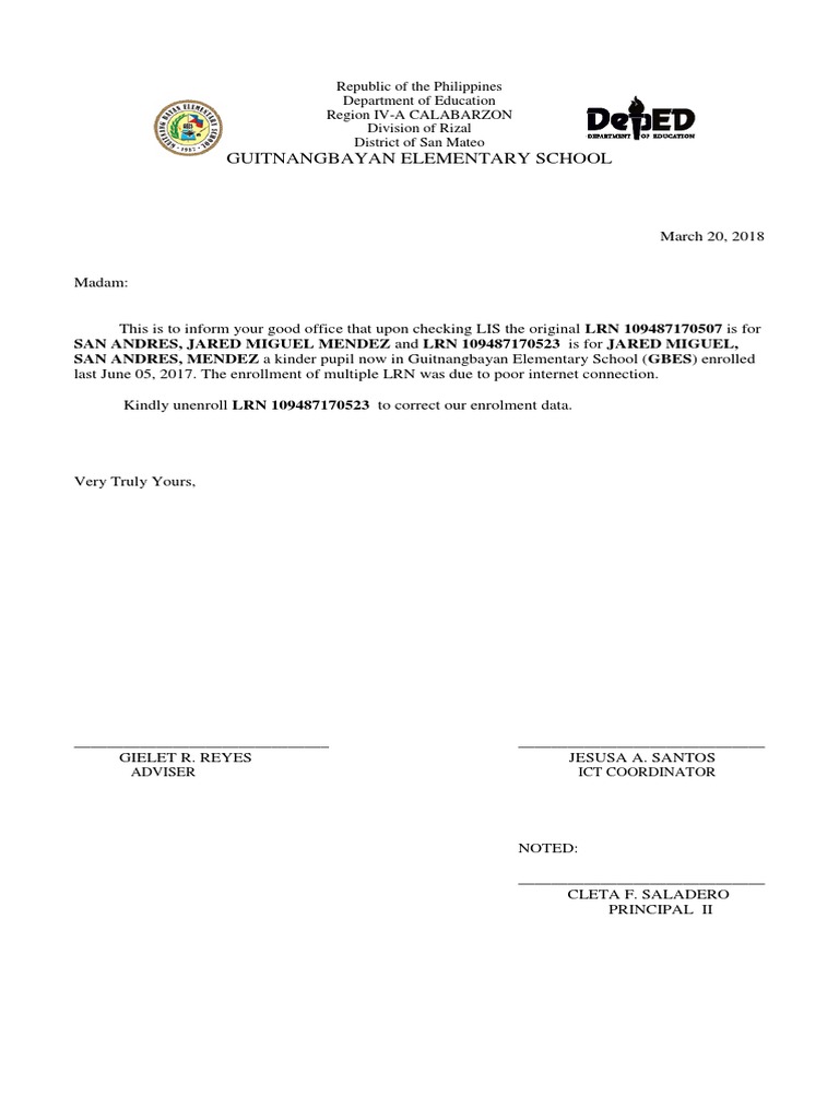 Unenrol Because of Multiple LRN Request GIELET | PDF