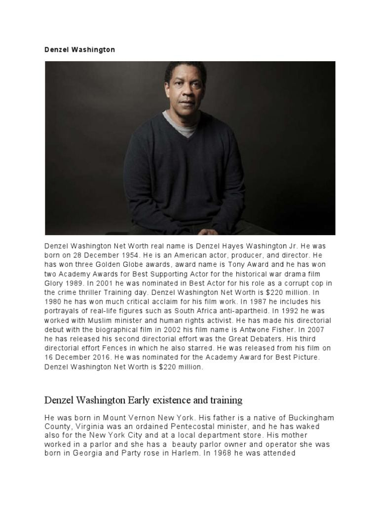 Denzel Washington: Biography & Net Worth | PDF | Art | Mystery ...