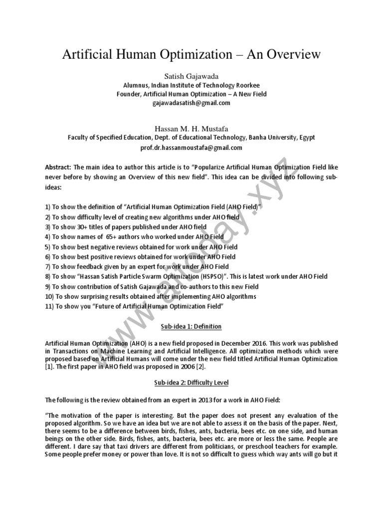 Artificial Human Optimization - An Overview | PDF | Mathematical ...