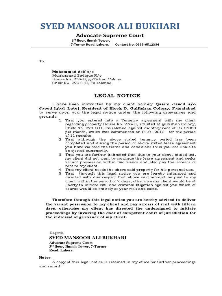 Legal Notice | PDF | Lease | Leasehold Estate