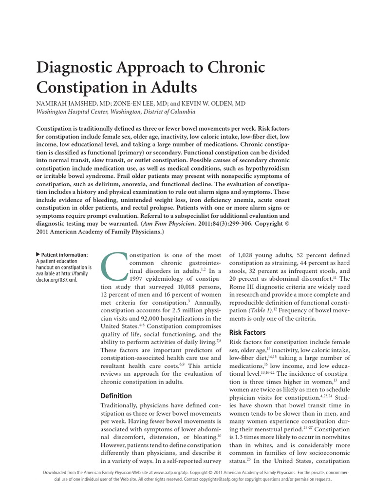 Diagnostic Approach To Chronic Constipation in Adults: Namirah Jamshed ...