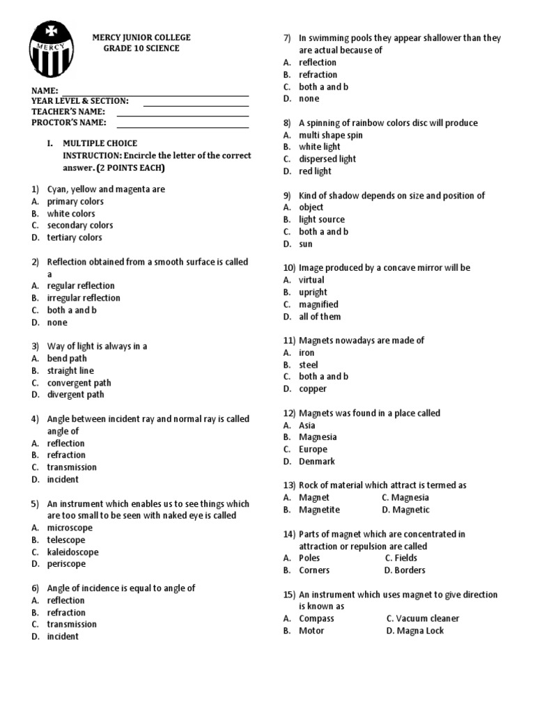 Grade 10 Science | PDF | Reflection (Physics) | Refraction