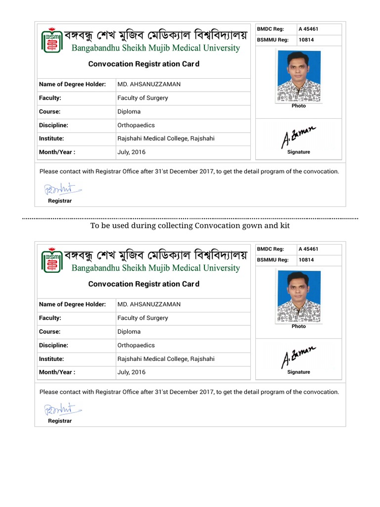 Convocation Registr Ation Card: To Be Used During Collecting ...