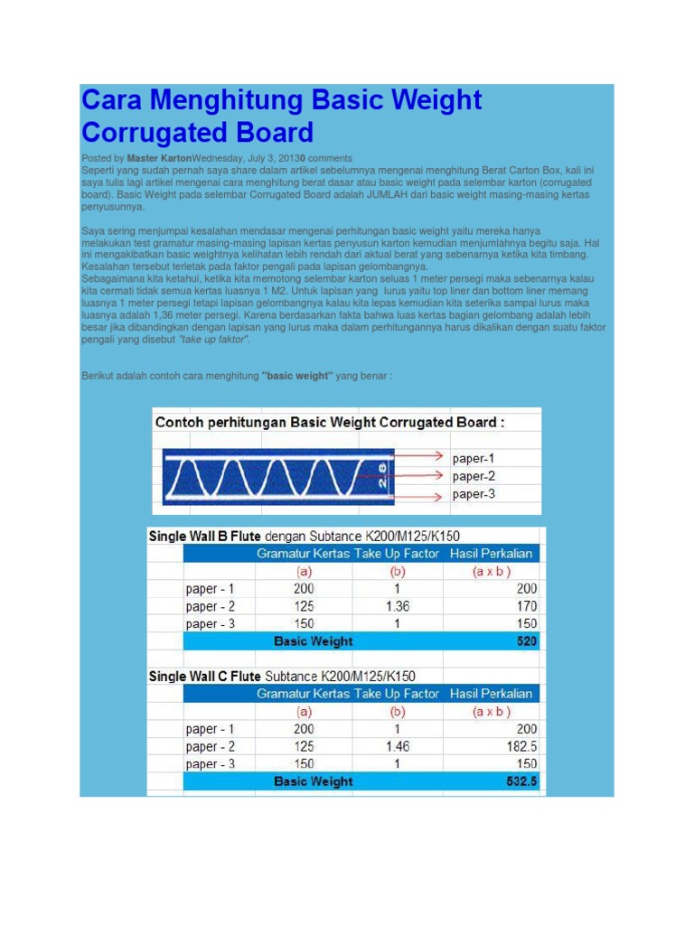 Cara Menghitung Basic Weight Corrugated Board | PDF