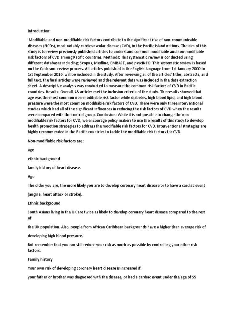 Non-Modifiable Risk Factors Are | PDF | Coronary Artery Disease ...