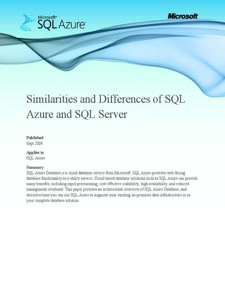 Similarities and Differences (SQL Azure vs. SQL Server) | PDF ...