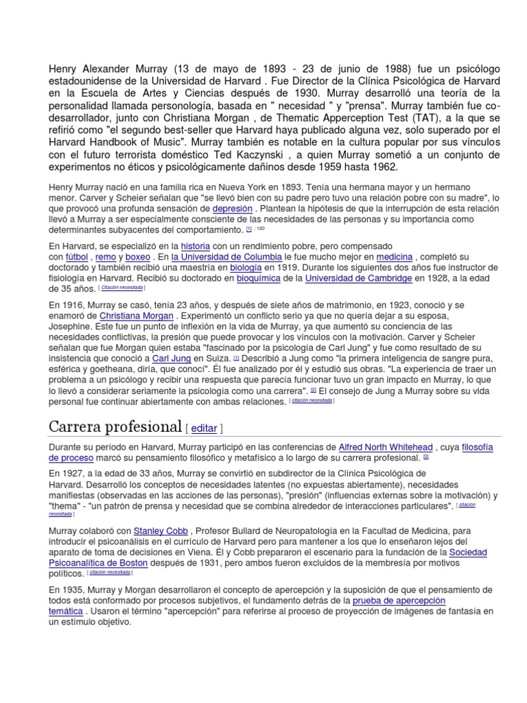 Henry Alexander Murray | PDF | Sicología | Conceptos psicologicos