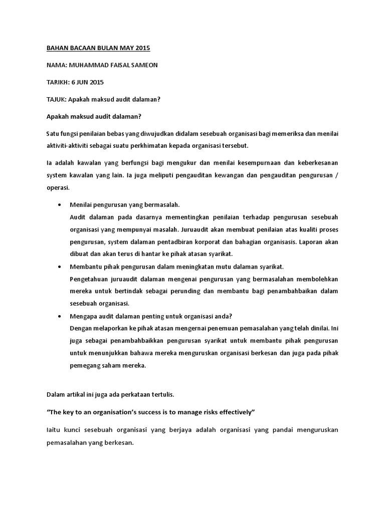 Apakah Maksud Audit Dalaman | PDF | Karier & Perkembangan ...