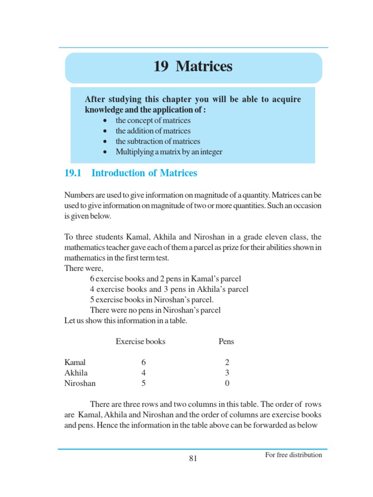 19.1 Introduction of Matrices | PDF | Matrix (Mathematics) | Multiplication