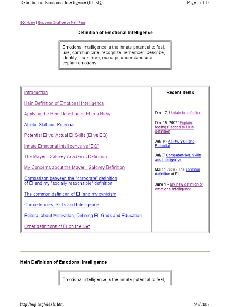 definition of EI.pdf | Emotional Intelligence | Intelligence | Free 30 ...